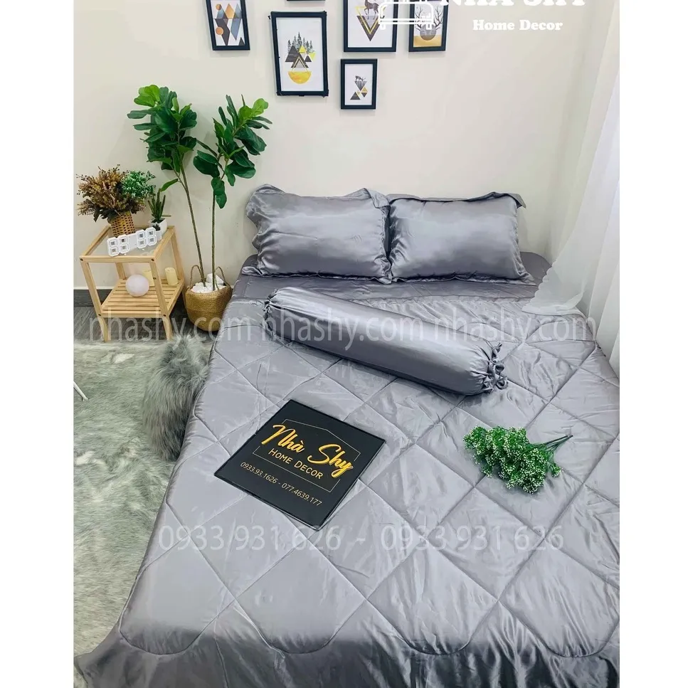 Mua Trọn Bộ Drap Giường Phi Lụa Bóng Cao Cấp - Màu Xám Bạc - Mã 09 Chính Hãng Giá Tốt