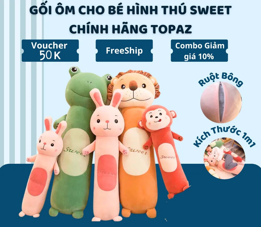 Mua Gối Ôm Cho Bé Hình Thú Sweet Chính Hãng TOPAZ Nhập Khẩu Siêu To Dài 1m1 Cực Kì Đáng Yêu Vải ...