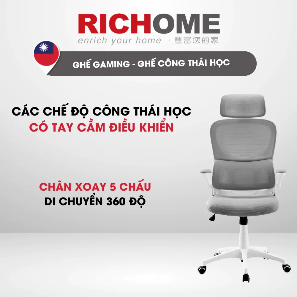 Mua Ghế Làm Việc, Ghế Giám Đốc, Công Thái Học Có Tựa Đầu RICHOME CH1401P/GR/B.Thiết Kế Hiện Đại ...